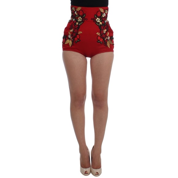 Dolce & Gabbana | Shorts | Dolce Gabbana Red Silk Pearls Roses Shorts ...